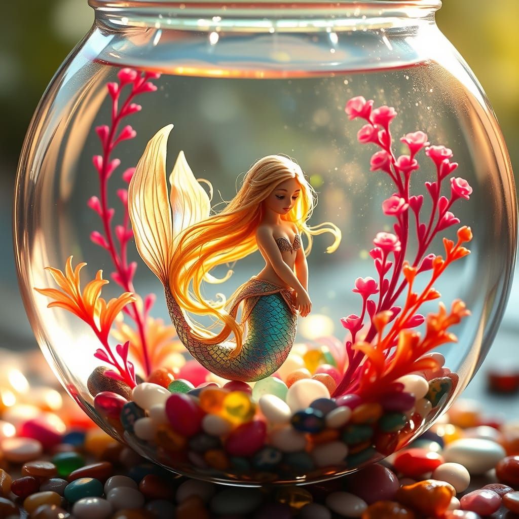 Fish bowl - Mermaid in Crystal Fish Bowl, Art Nouveau Style