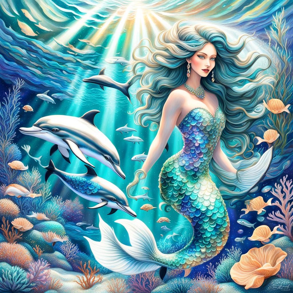 Dolphin & Mermaid - AI Generated Artwork - NightCafe Creator