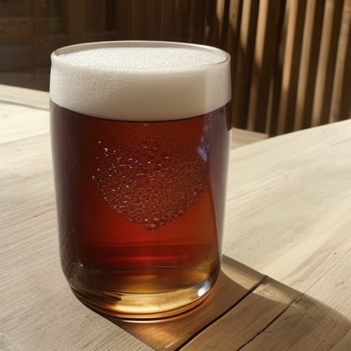 Golden foamy Ale in a frosted mug on oak table - AI Generated Artwork ...