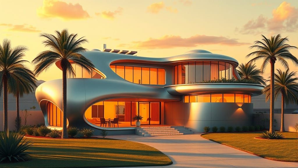Retro-Futuristic House in 2025 with Metallic Facad... - AI Art