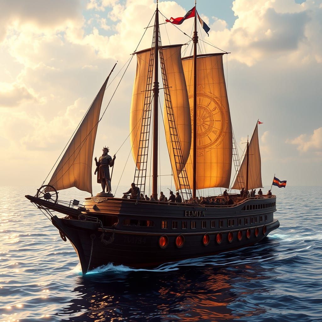 Ethereal Nibenese Freighter Sails Niiben Bay in Fu... - AI Art