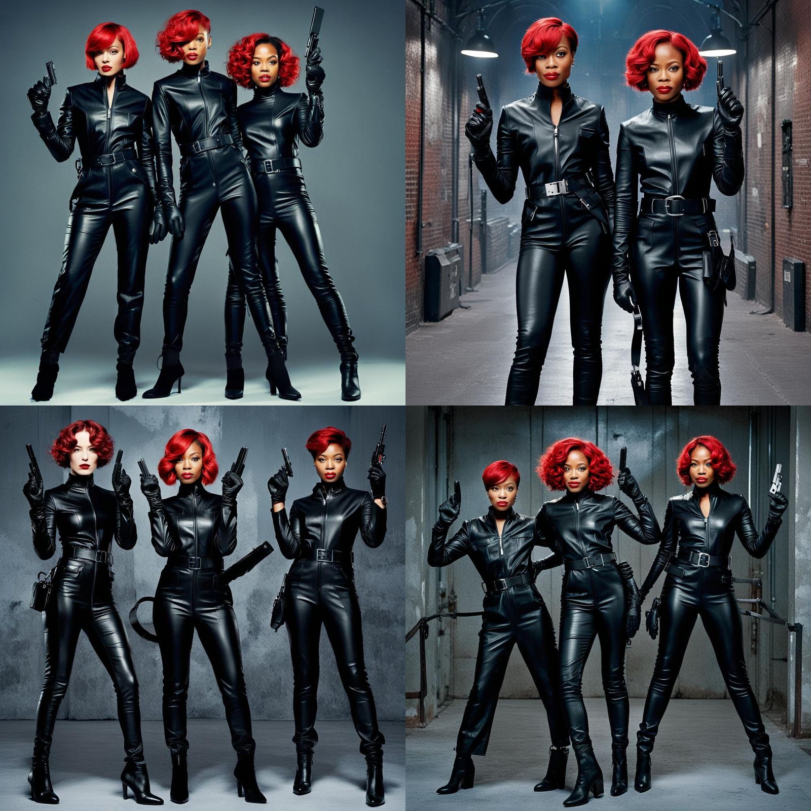 with short styled bright red hair, we see two alluring, 20ish, Black ...