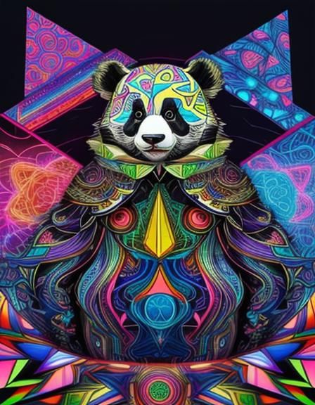 Hyper detailed cubist (psychedelic artwork of a panda:1,8) made of ...