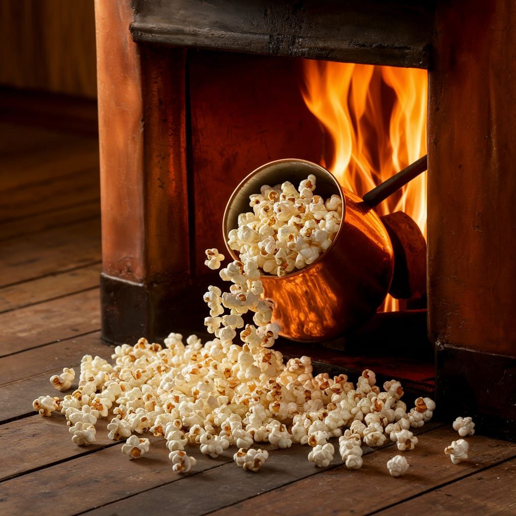 Cozy 19th Century Kitchen Scene with Popcorn Poppi... - AI Art