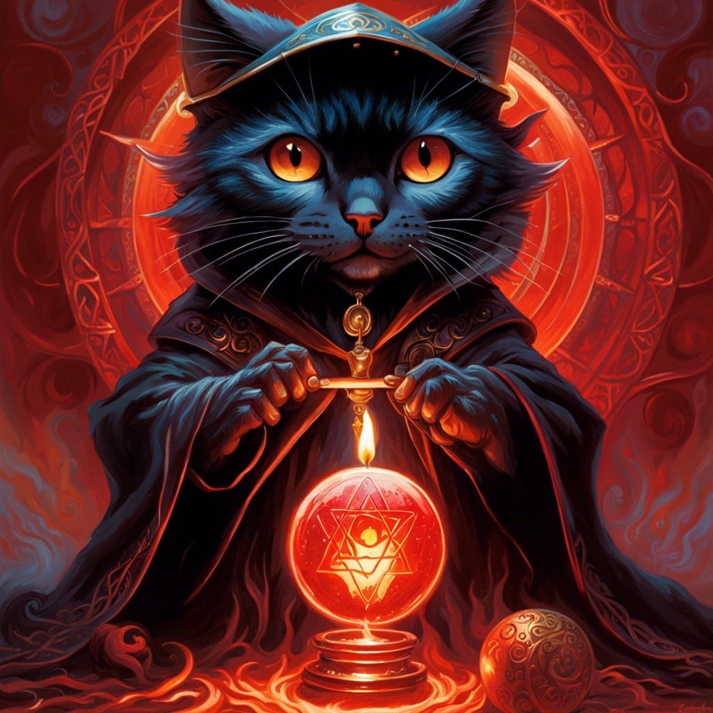 high quality Portrait of Cute black wizard cat performing séance over ...