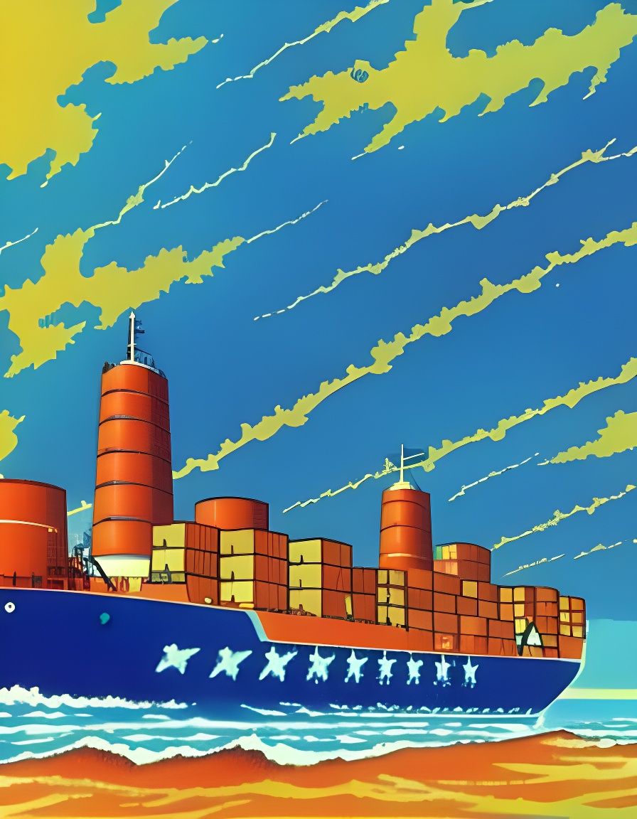 A comic book cover for a cargo ship in a storm, 1982, TX, promo shot ...