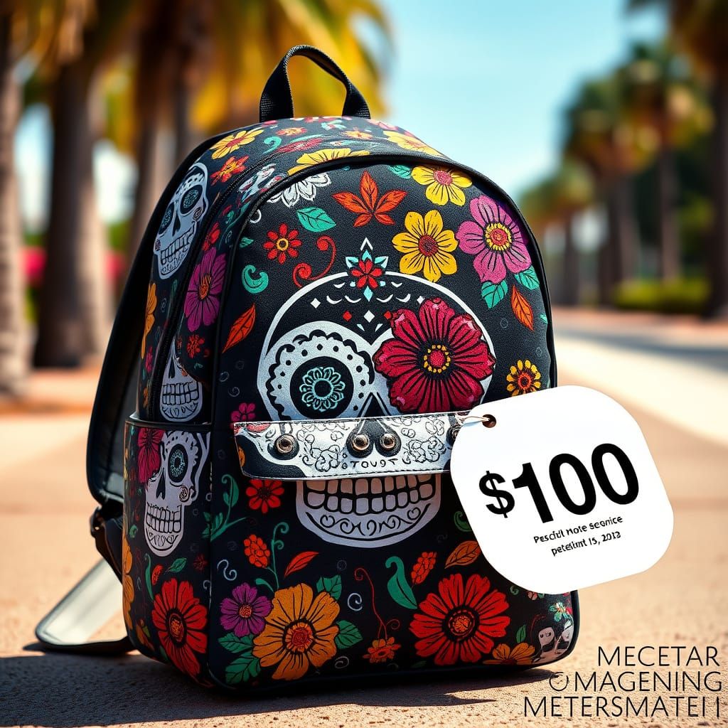 Vibrant Day of the Dead Backpack with Whimsical Ca... - AI Art