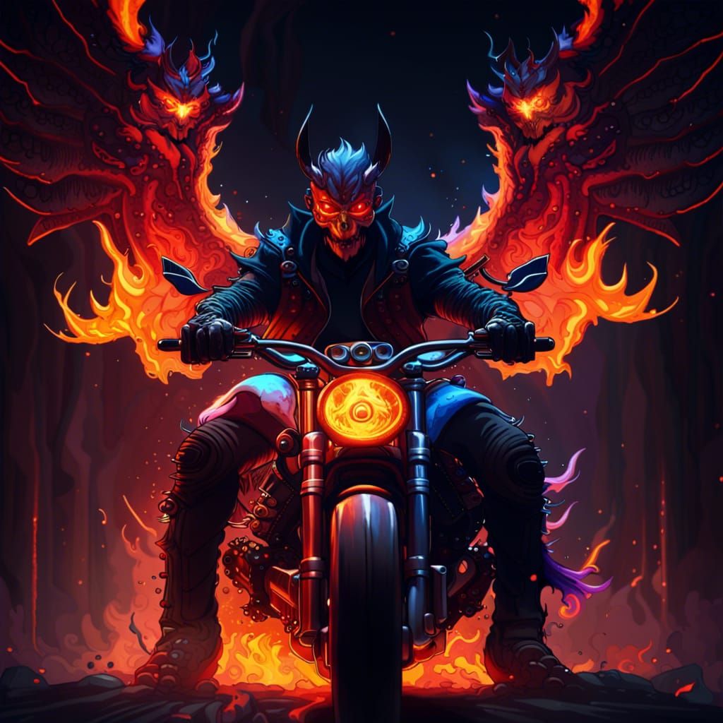 demon on a motorcycle - AI Generated Artwork - NightCafe Creator
