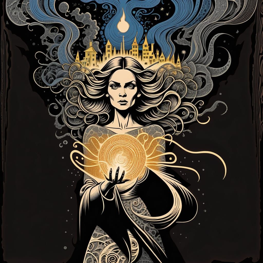 Sorceress Unleashes Dark Magic in a Rotting World - AI Art