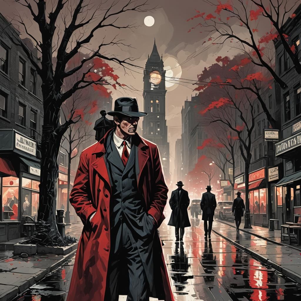 Comic Noir Expressionism crimson hues unique style of Thomas Kinkade ...