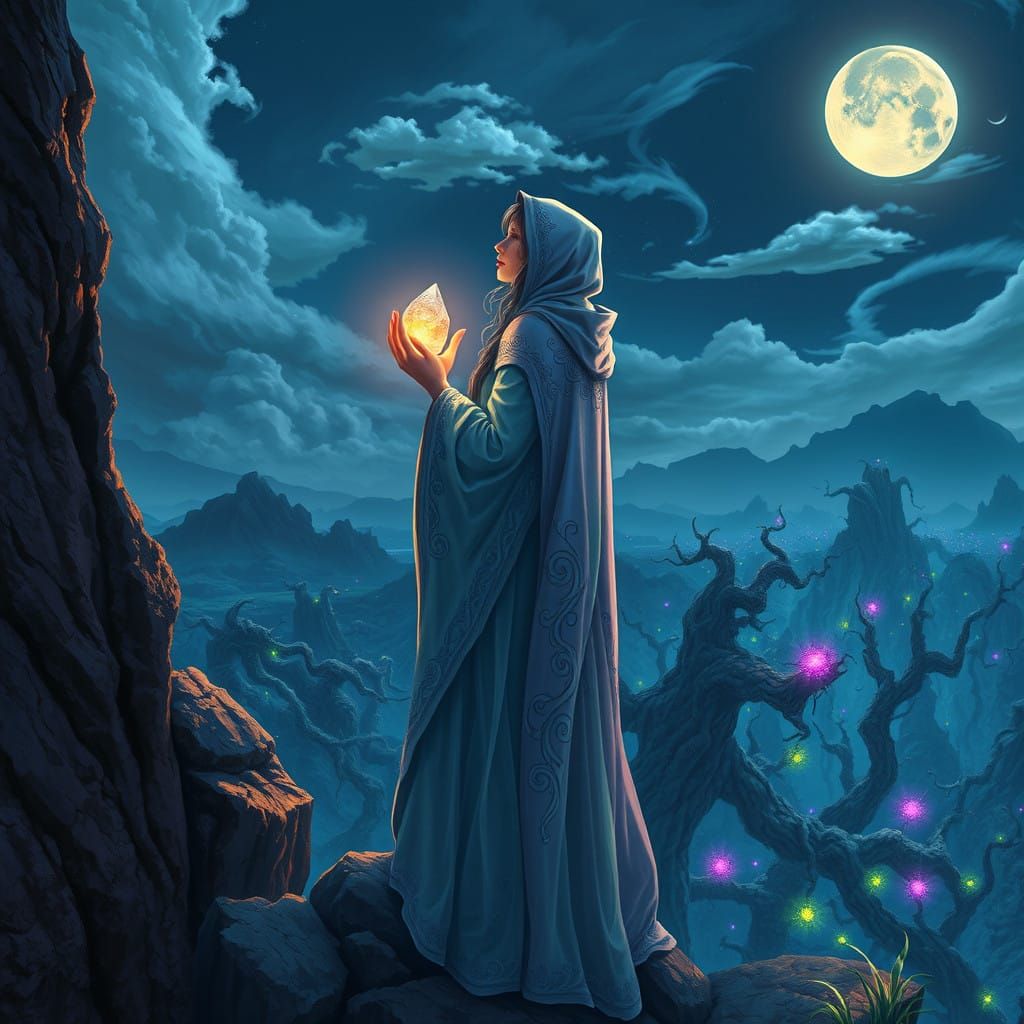 Laural - Mystical Psychic Lady Gazing Up at the Moonlit ...