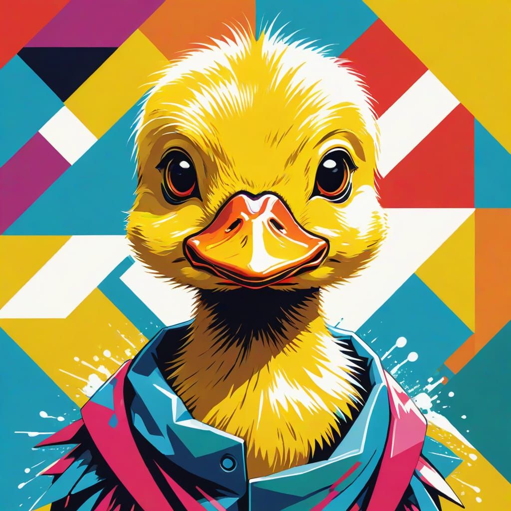 Vibrant Pop Art Portrait of an Unconventional Duck... - AI Art