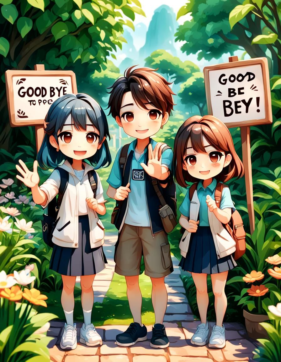 "Good Bye to Chibi World"- Chibi Boy and Girl waving good bye as ...