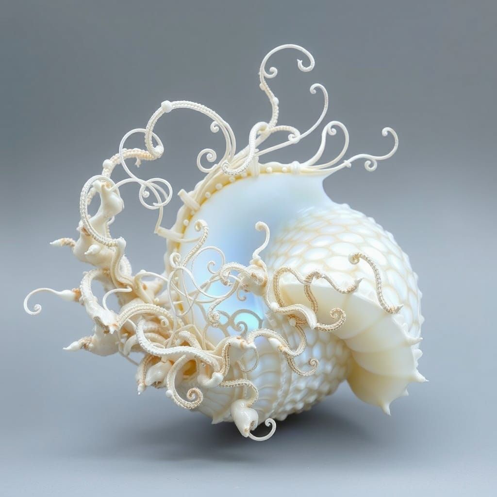 Ethereal Seashell Sculpture in Biomechanical Style - AI Art