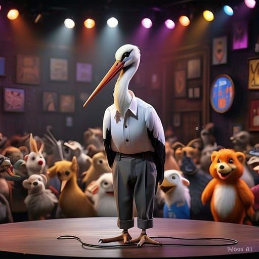 Stork Stand-Up Comedian Steals the Show - AI Art