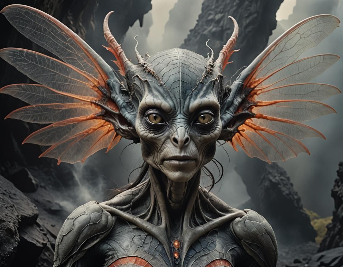 feminine alien creature winged - AI Generated Artwork - NightCafe Creator