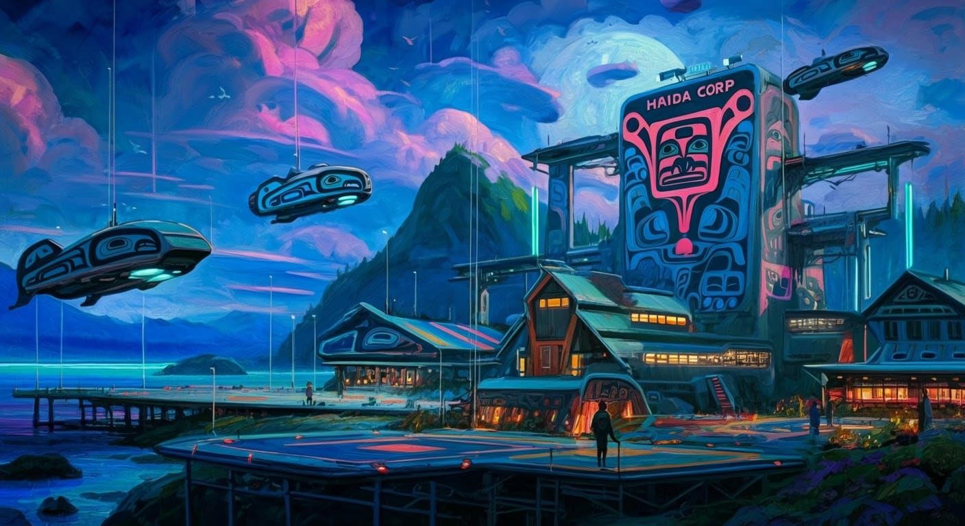 Southeast Alaska coast, Haida Nation village, transformed into a ...