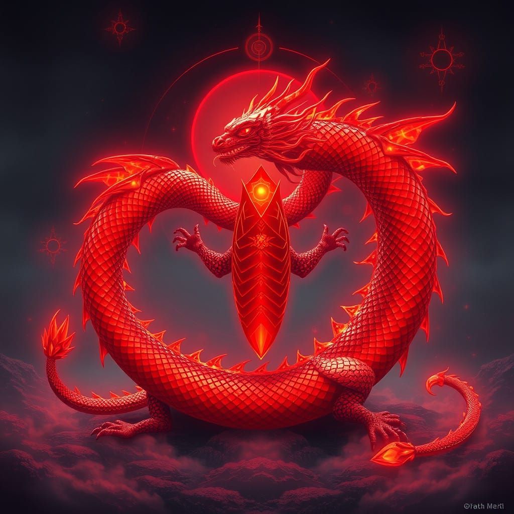 Elegant Red Dragon in Balance, Inspired by Syd Mea... - AI Art