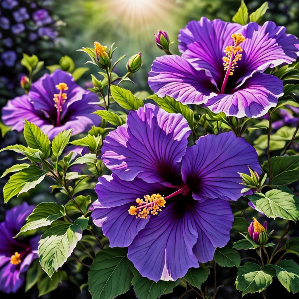 Hibiscus Flowers - Real Cartoon - Vibrant Purple Hibiscus Bl...