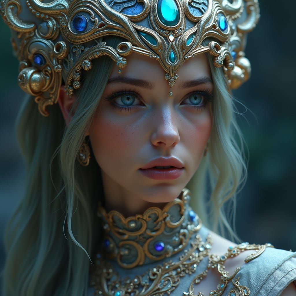 Hyperrealistic Portrait of a Futuristic Goddess in... - AI Art