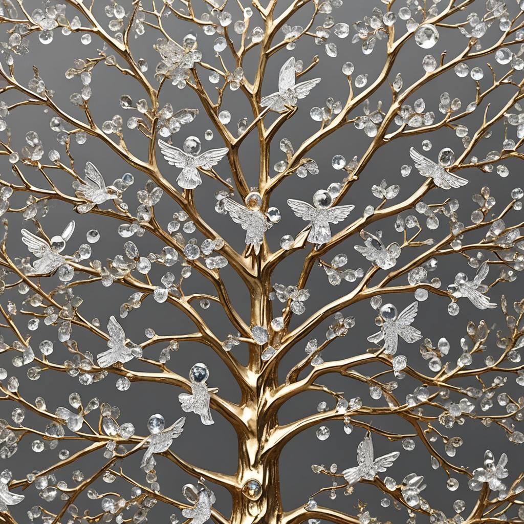 ANGEL TREE WITH CRYSTAL ANGELS ON BRANCHES LARGE WIDE SPARKLING - AI ...