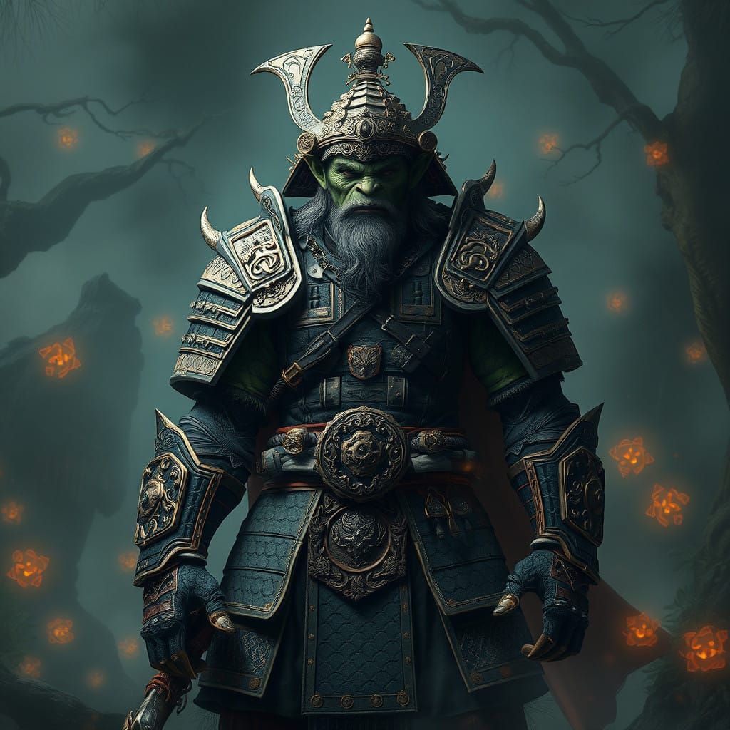 Orc in Samurai Armor - Epic Fantasy Orc in Ornate Samurai Ar...