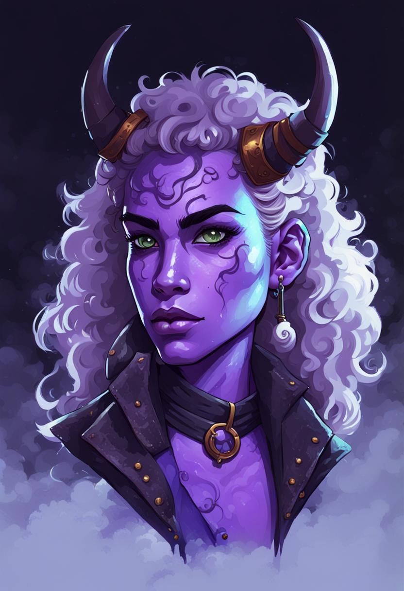 Purple Tiefling Portrait Woman - AI Generated Artwork - NightCafe Creator