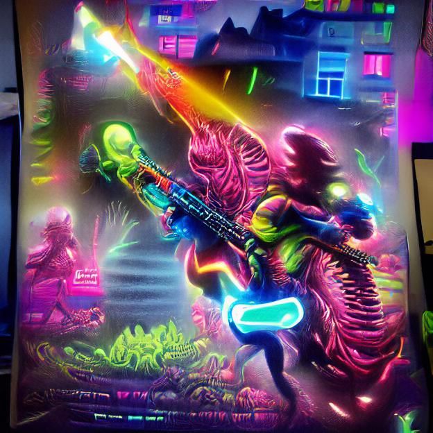 Blasting colourful alien creatures with a glowing neon plasma rifle ...