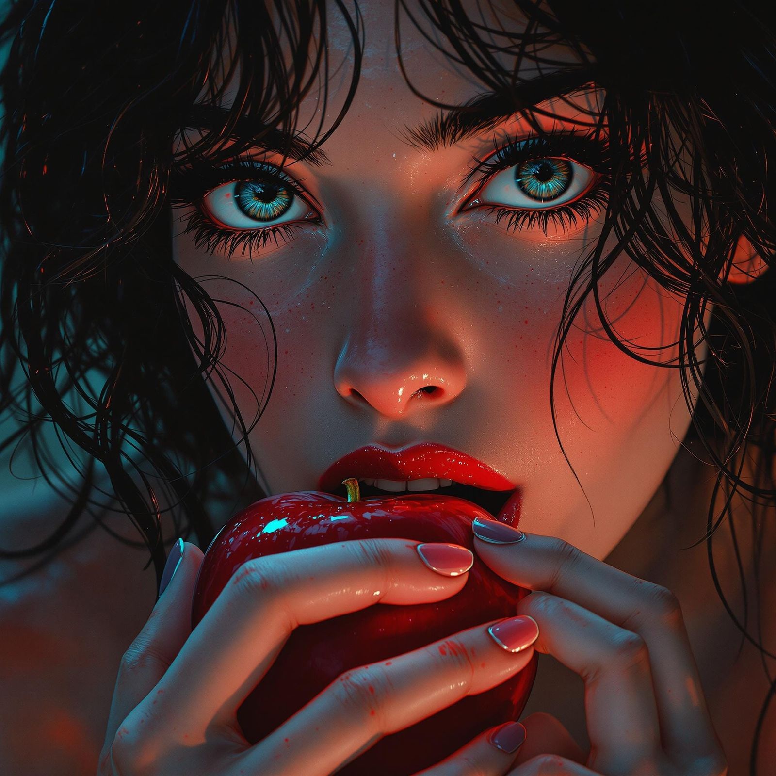 red apple - Ethereal Comic Book Portrait in Cinematic Style