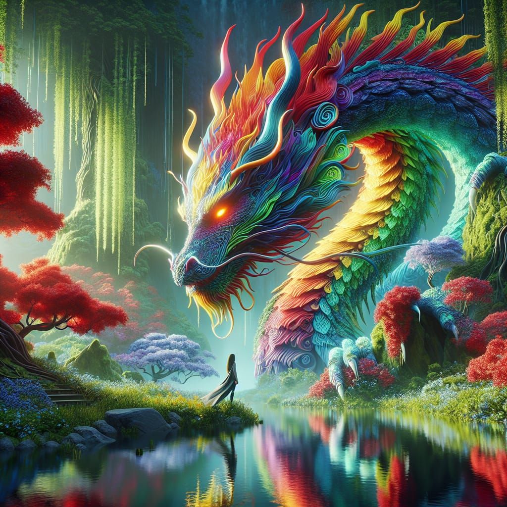 Ethereal Dragon Rises from Vibrant Forest in Cinem... - AI Art