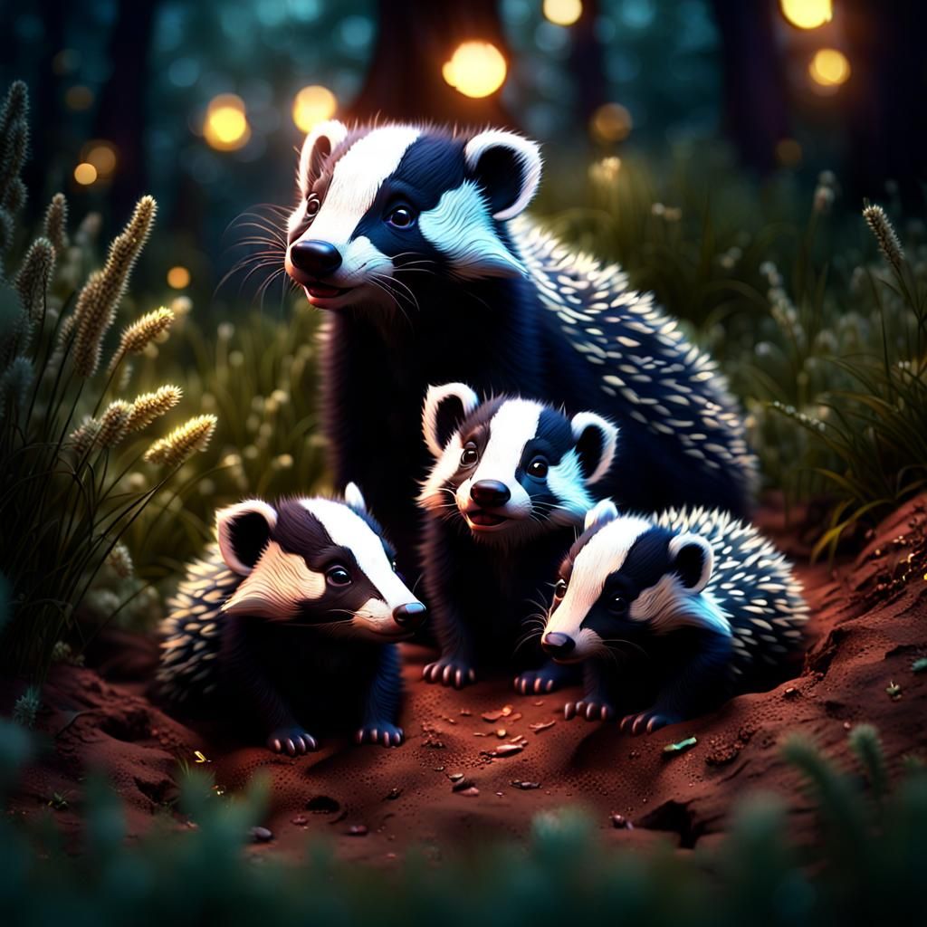 Mother Badger and Baby Badgers - AI Generated Artwork - NightCafe Creator
