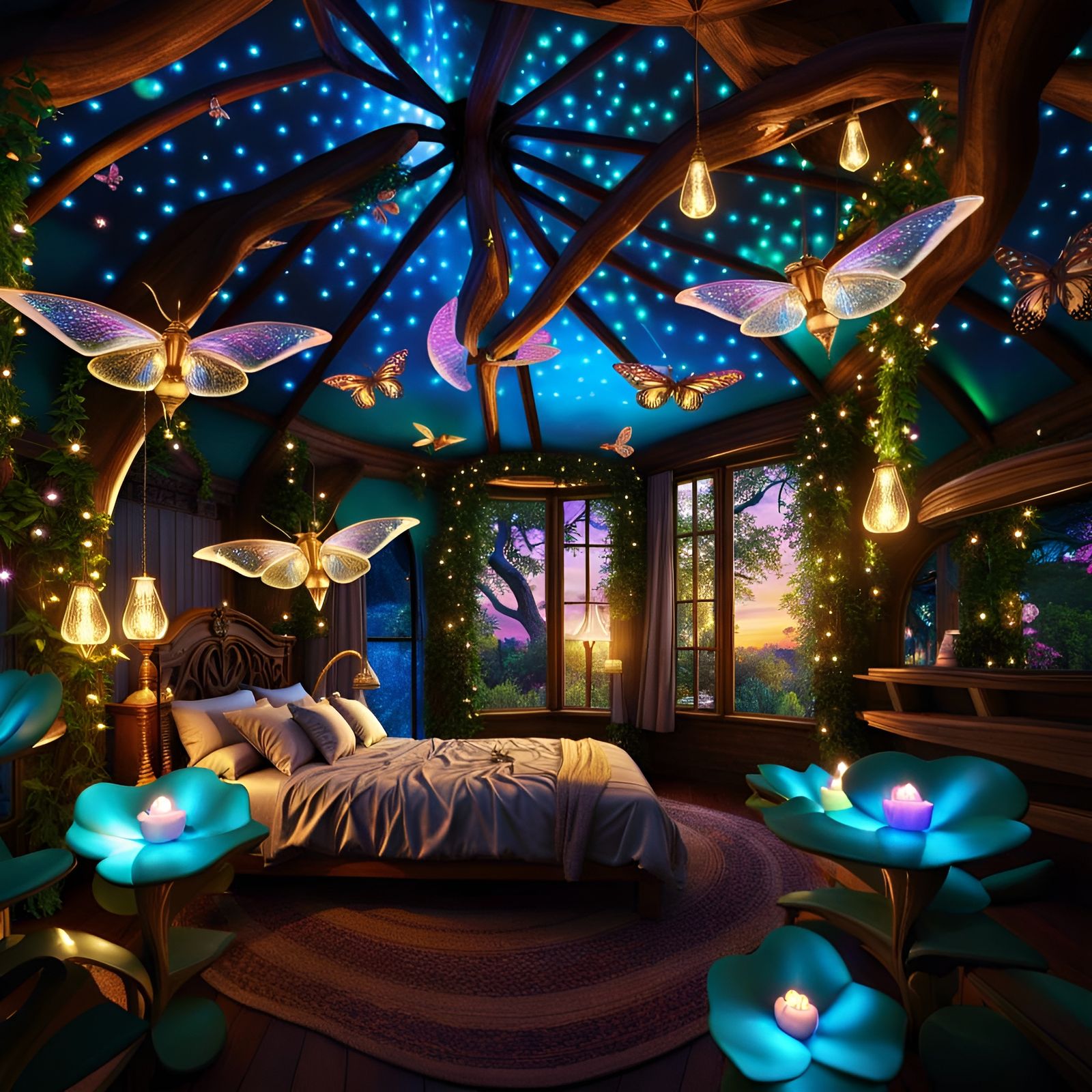 Treehouse Bedroom - AI Generated Artwork - NightCafe Creator