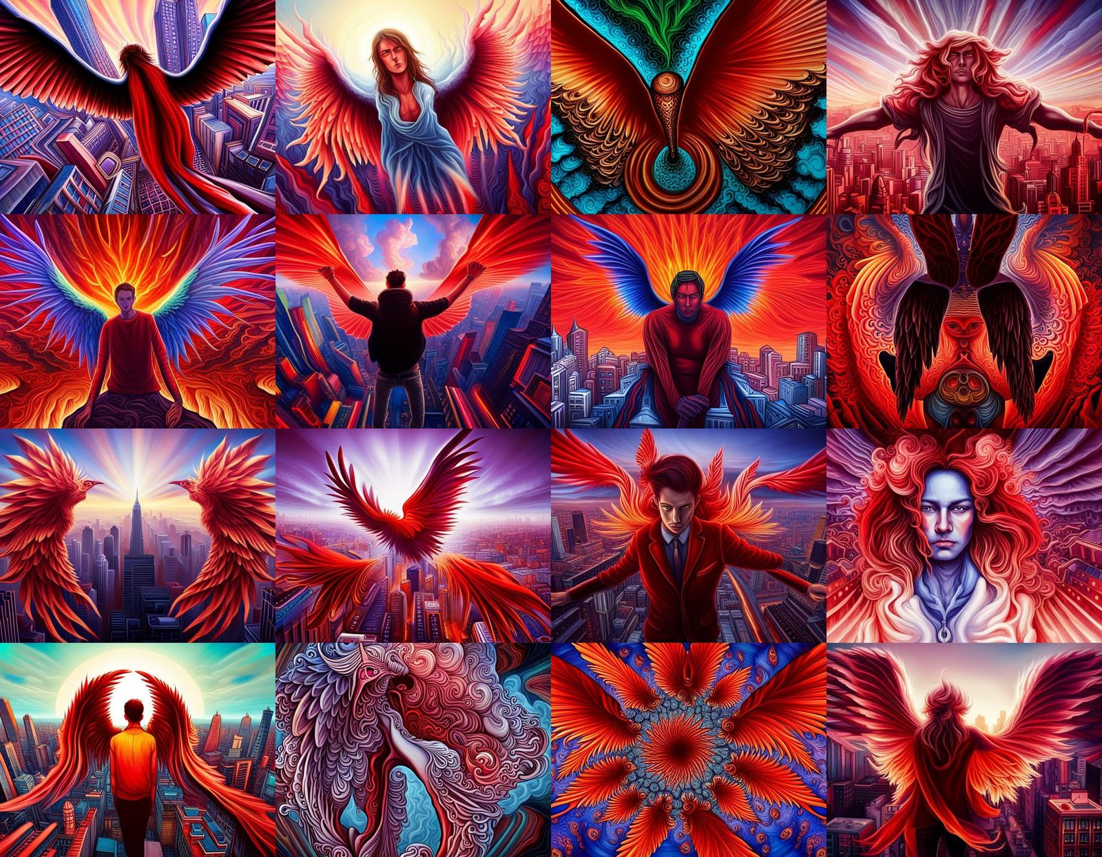 demon centered wings horns floating over city psychedelic art ...