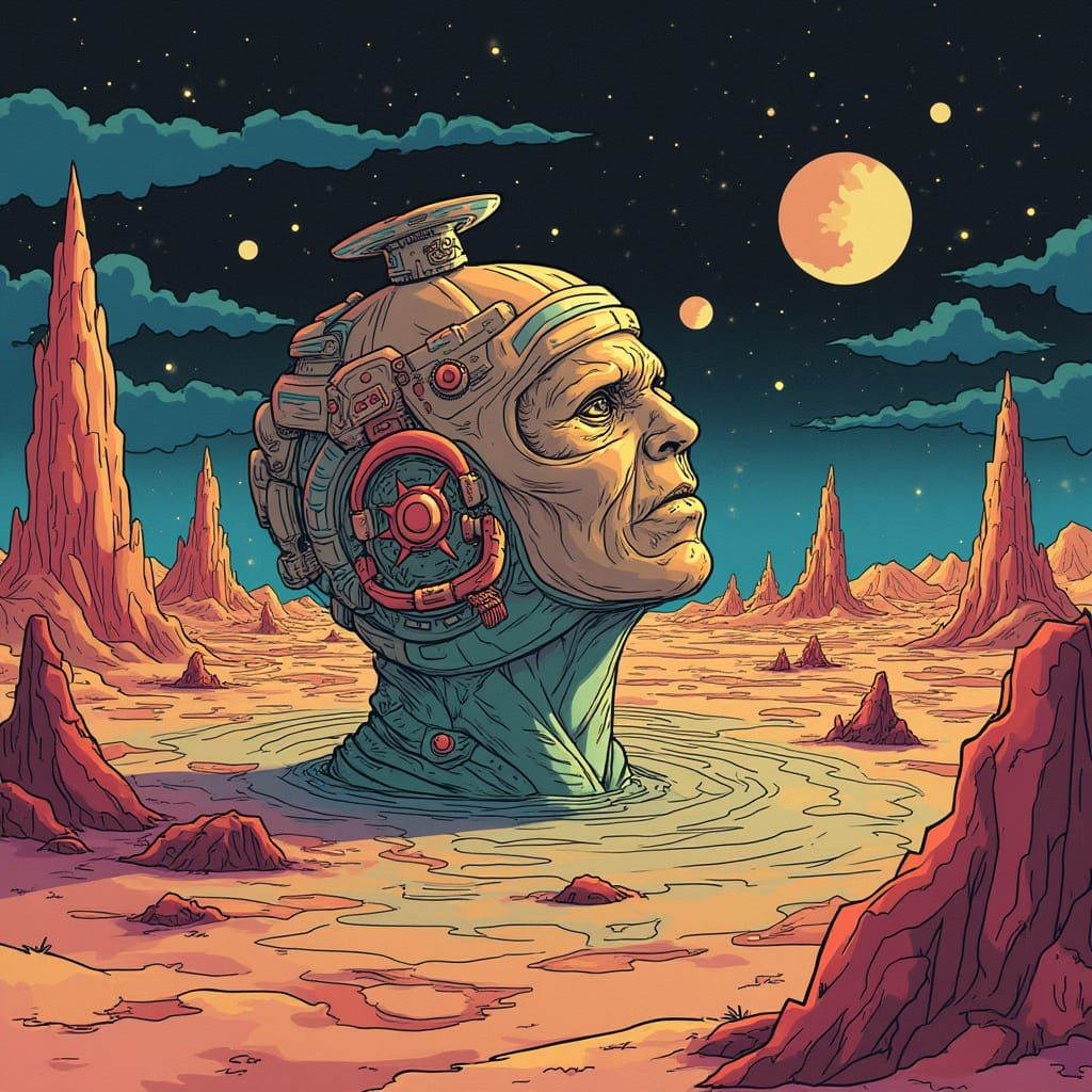 Retrofuturistic Dreamscape with Distorted Memories - AI Art