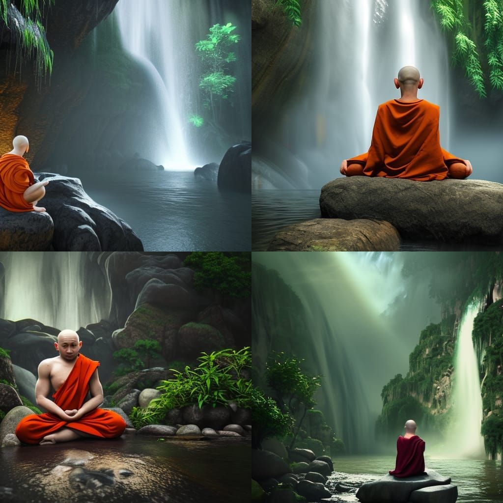 monk meditating under a waterfall, 8K resolution, unreal engine 5 ...
