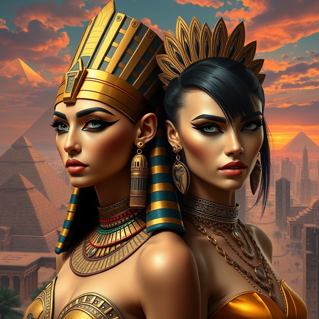 Egyptian Queen Meets Modern Model in Kohl-Lined Ey... - AI Art