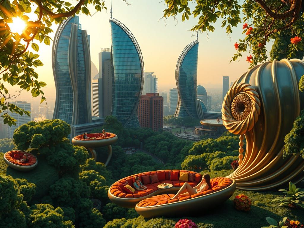 Relaxing green spaces in the solar powered city