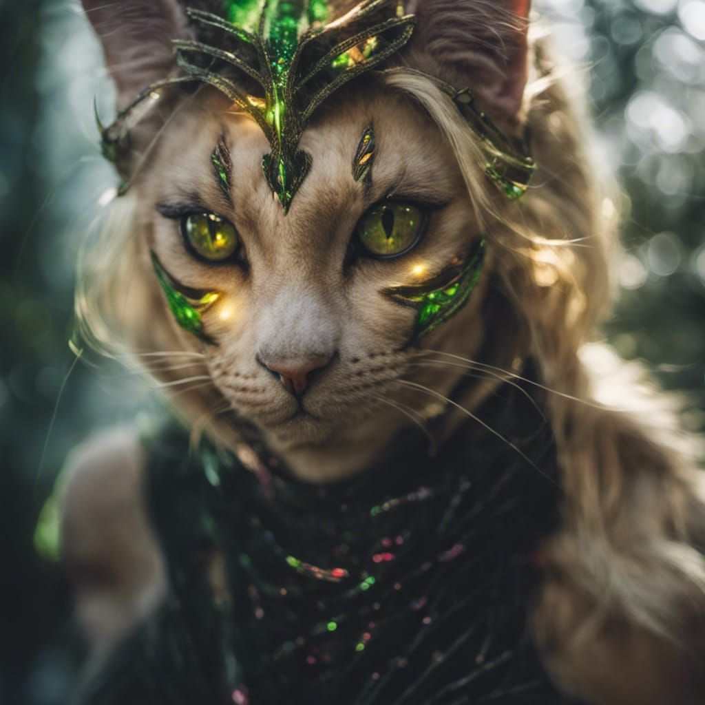 portrait of a beautiful cat-woman hybrid creature, werecat, eyes ...