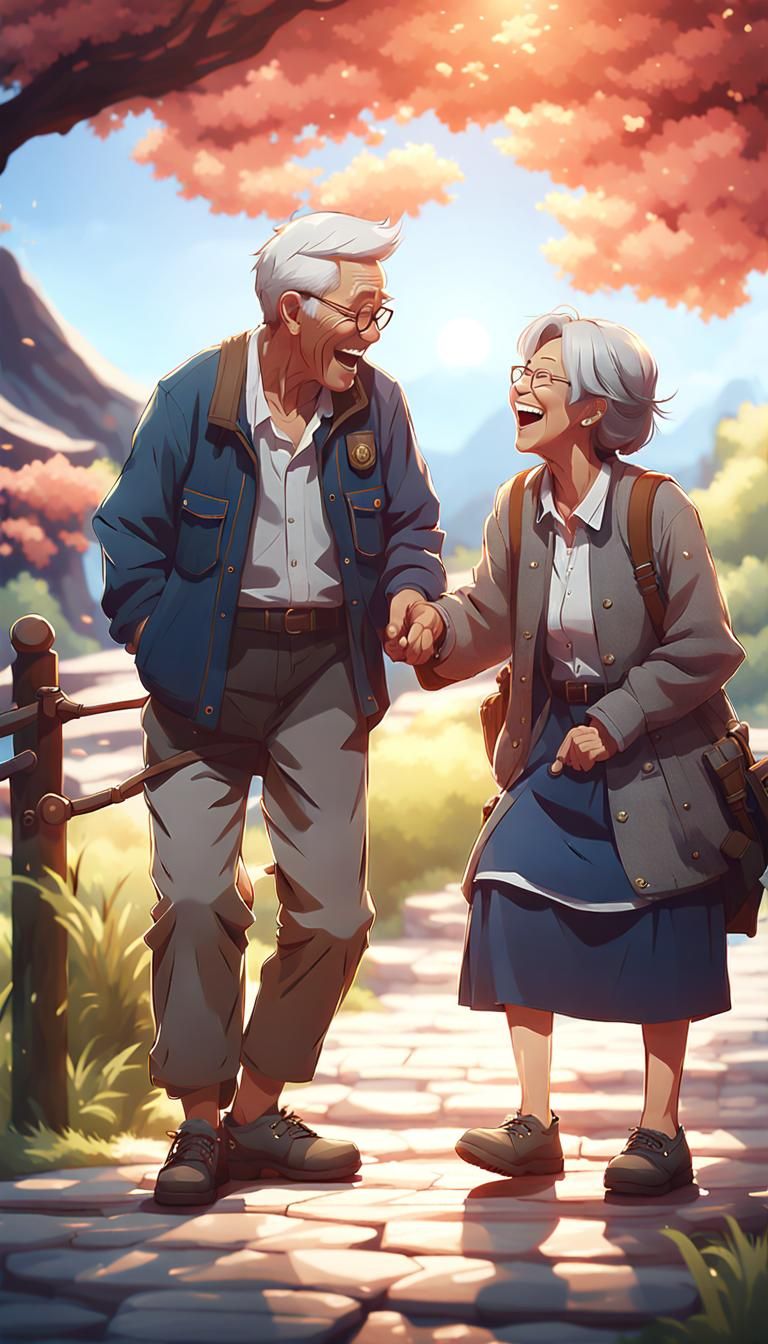 Old couple laughing By artist "anime", 3d anime art, inspired by WLOP ...