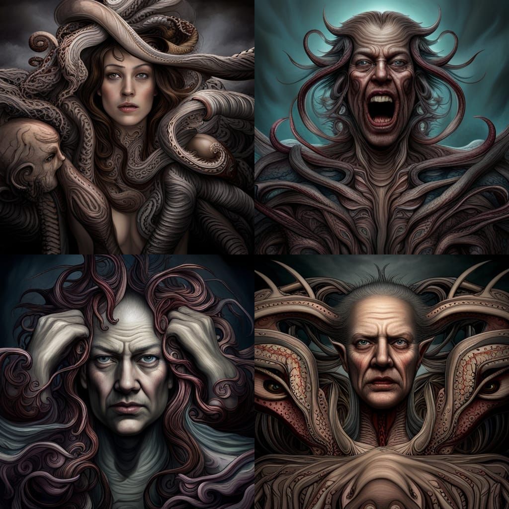 A portrait of a human soul in it's true form, a writhing mass of many ...