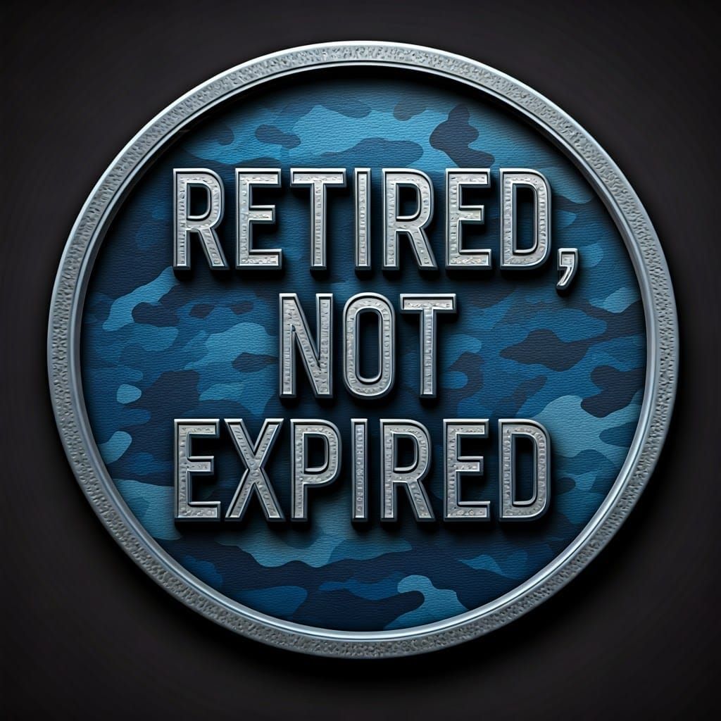 Round patch design with Stunning words read: "Retired, not Expired ...