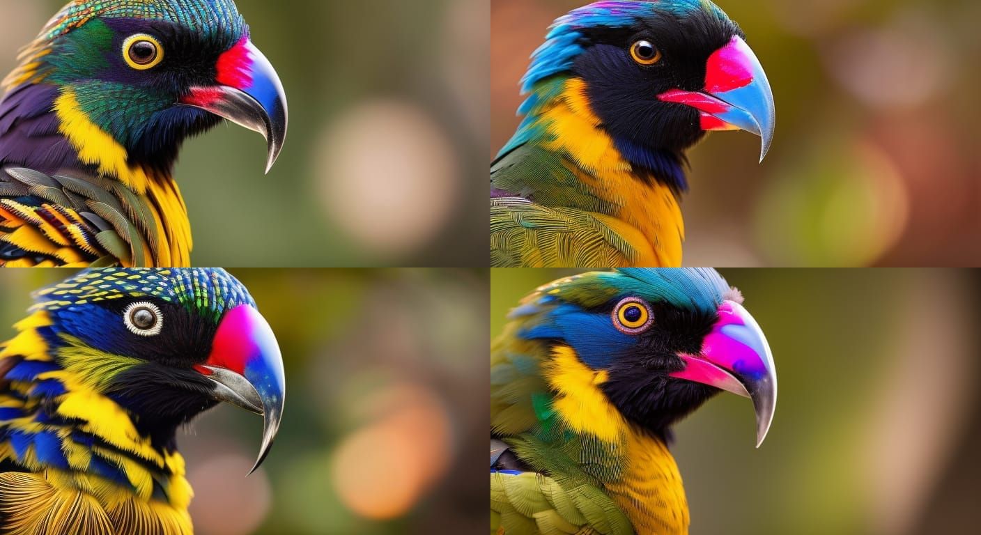 beautiful portrait of exotic bird covered in gems high colours shiny ...
