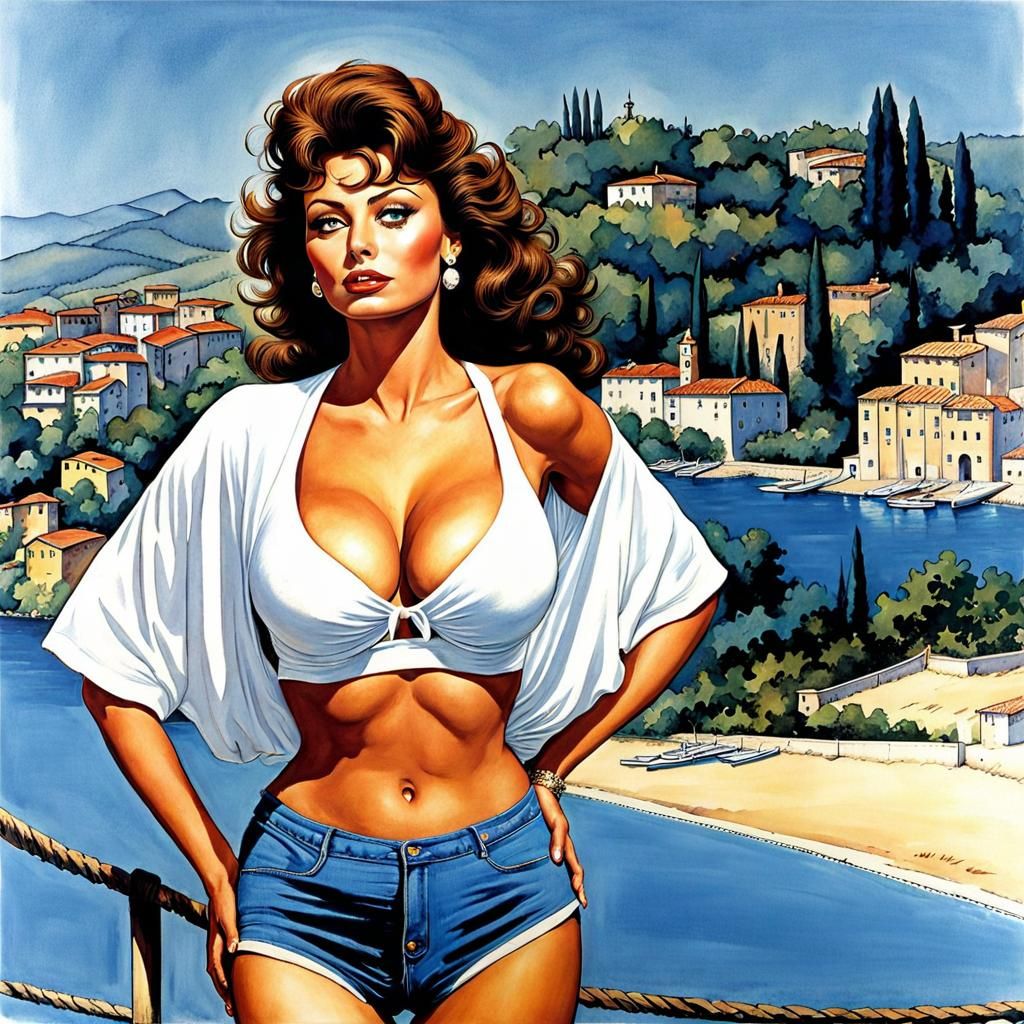 Milo Manara :: Sophia Loren - AI Generated Artwork - NightCafe Creator