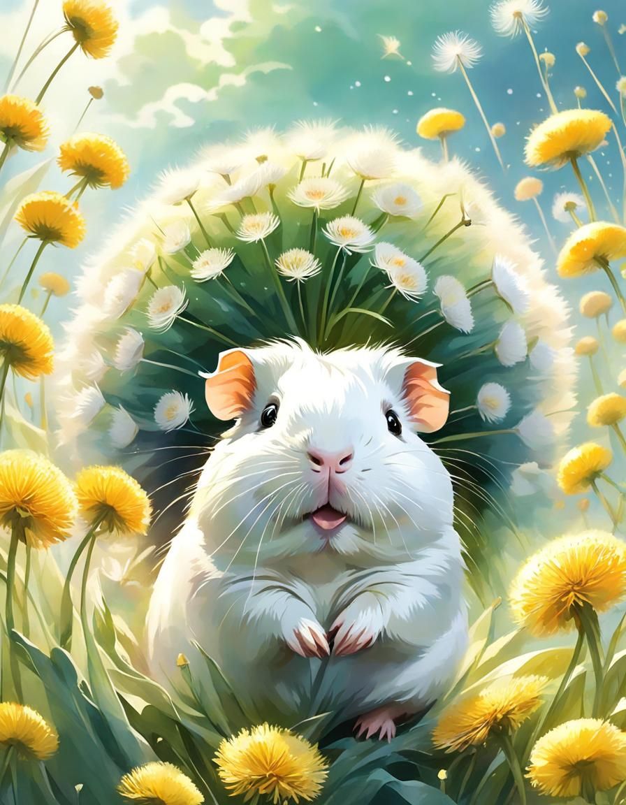 Guinea Pig's Dandelion Dream - AI Generated Artwork - NightCafe Creator