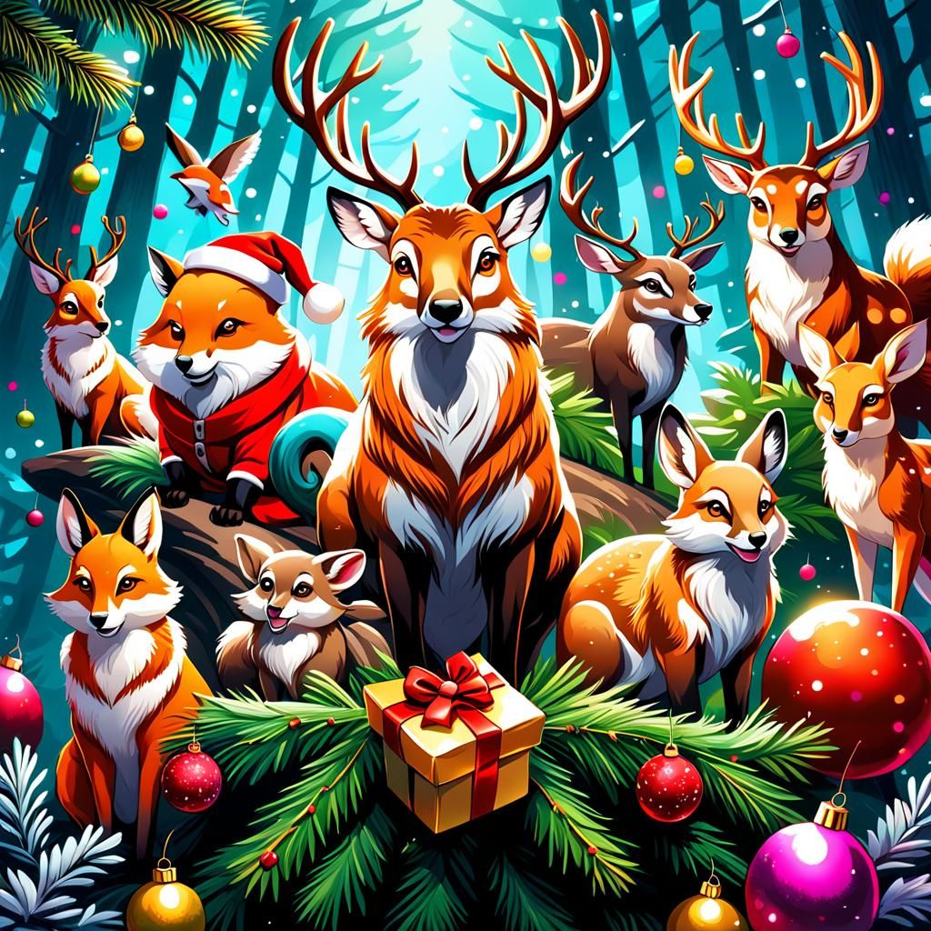 Forest animals Celebrating the Merry Christmas - AI Generated Artwork ...
