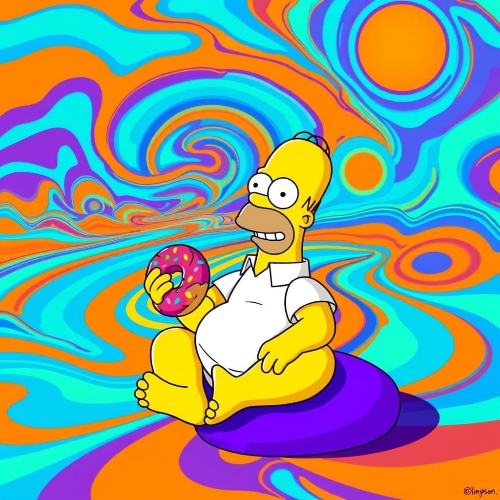 Homer Simpson in a Vibrant Psychedelic Dreamworld - AI Art