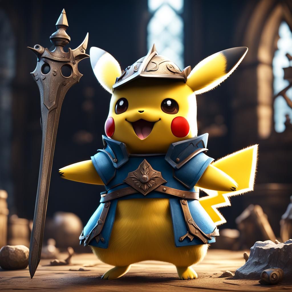 knight Pikachu - Adorable Knight Pikachu in Detailed Fantasy...