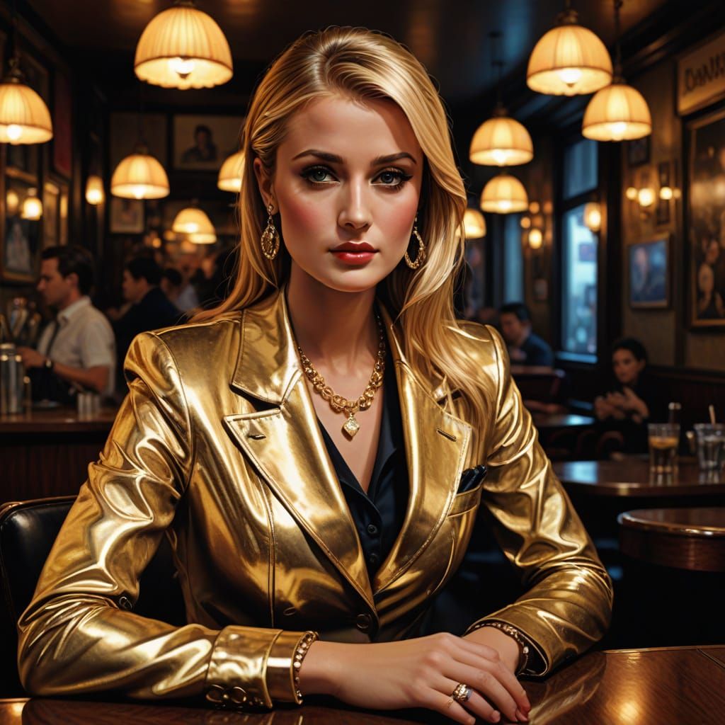 Celebrity Model in Retro Glamour Night Cafe - AI Art