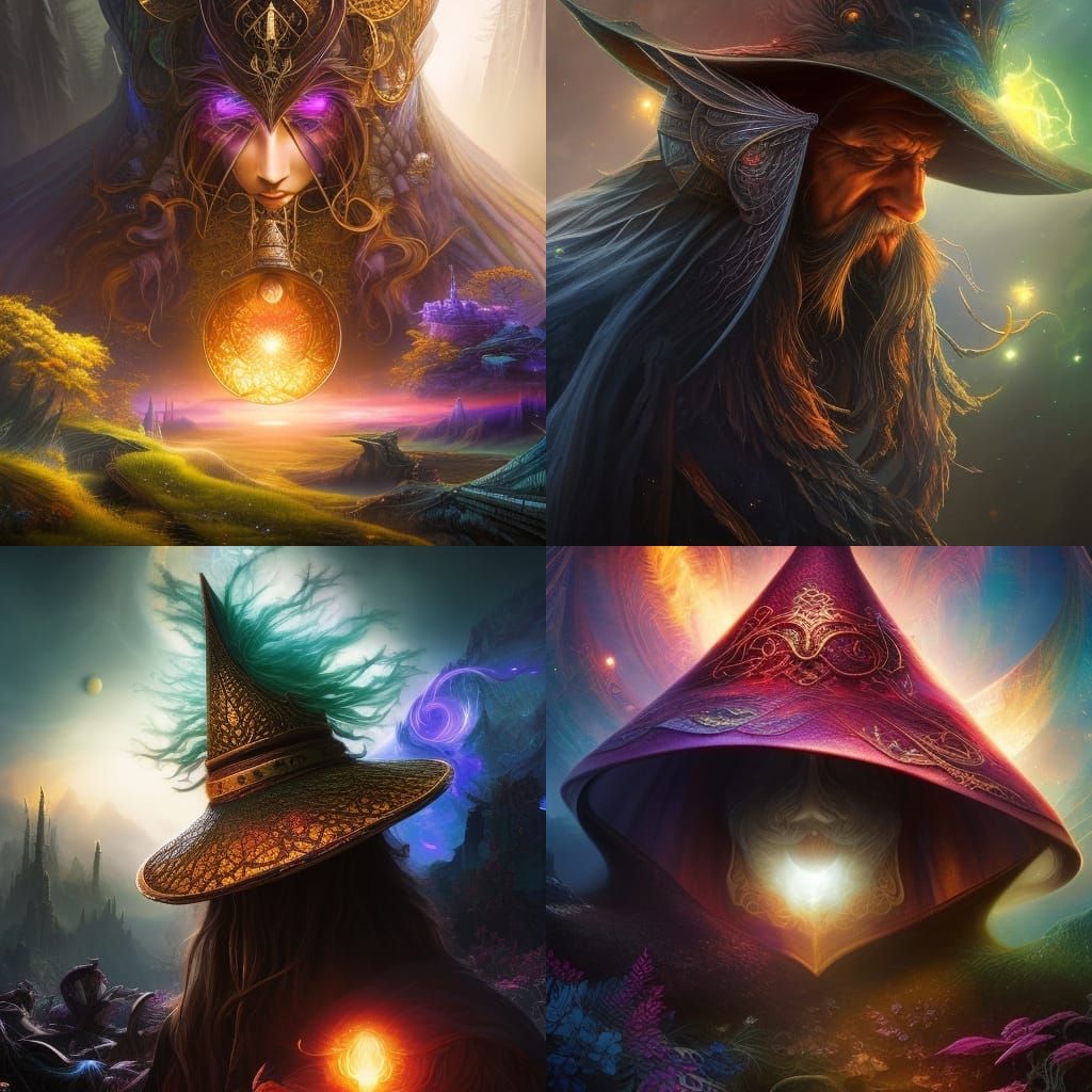 a tattered wizard's hat, hyperrealistic, hyperdetailed, photorealistic ...