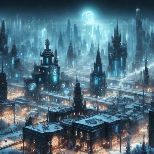 futurist frost punk city at night - AI Generated Artwork - NightCafe ...